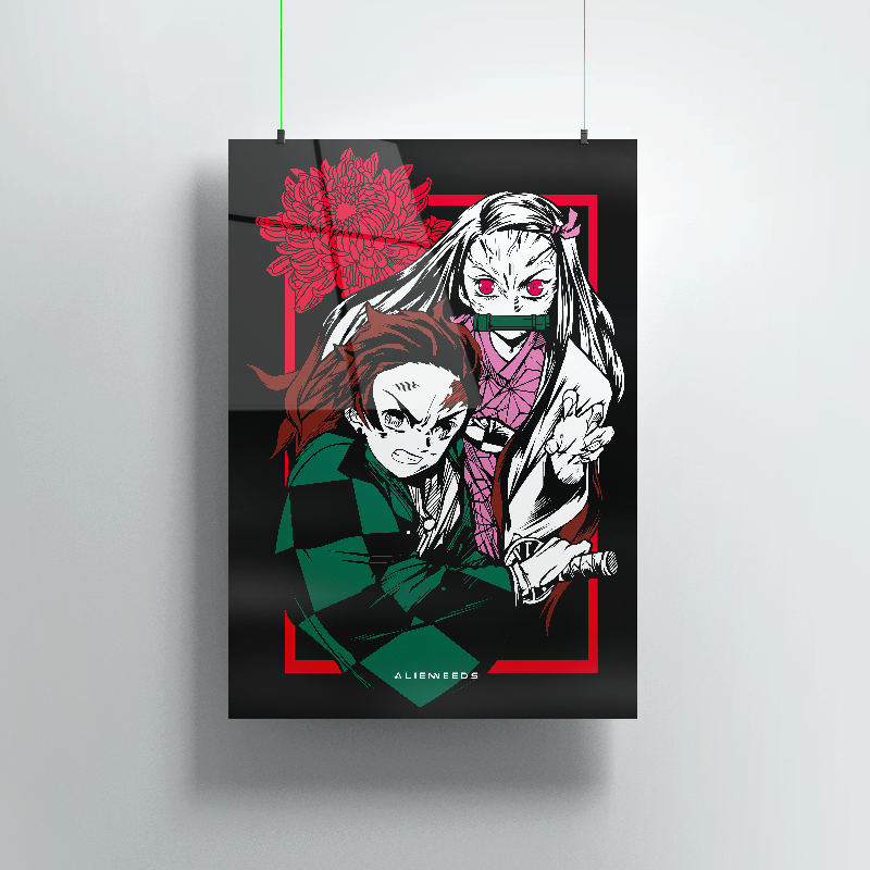 Demon Slayer: Nezuko Kamado & Tanjiro Kamado Metal Poster - Premium ...
